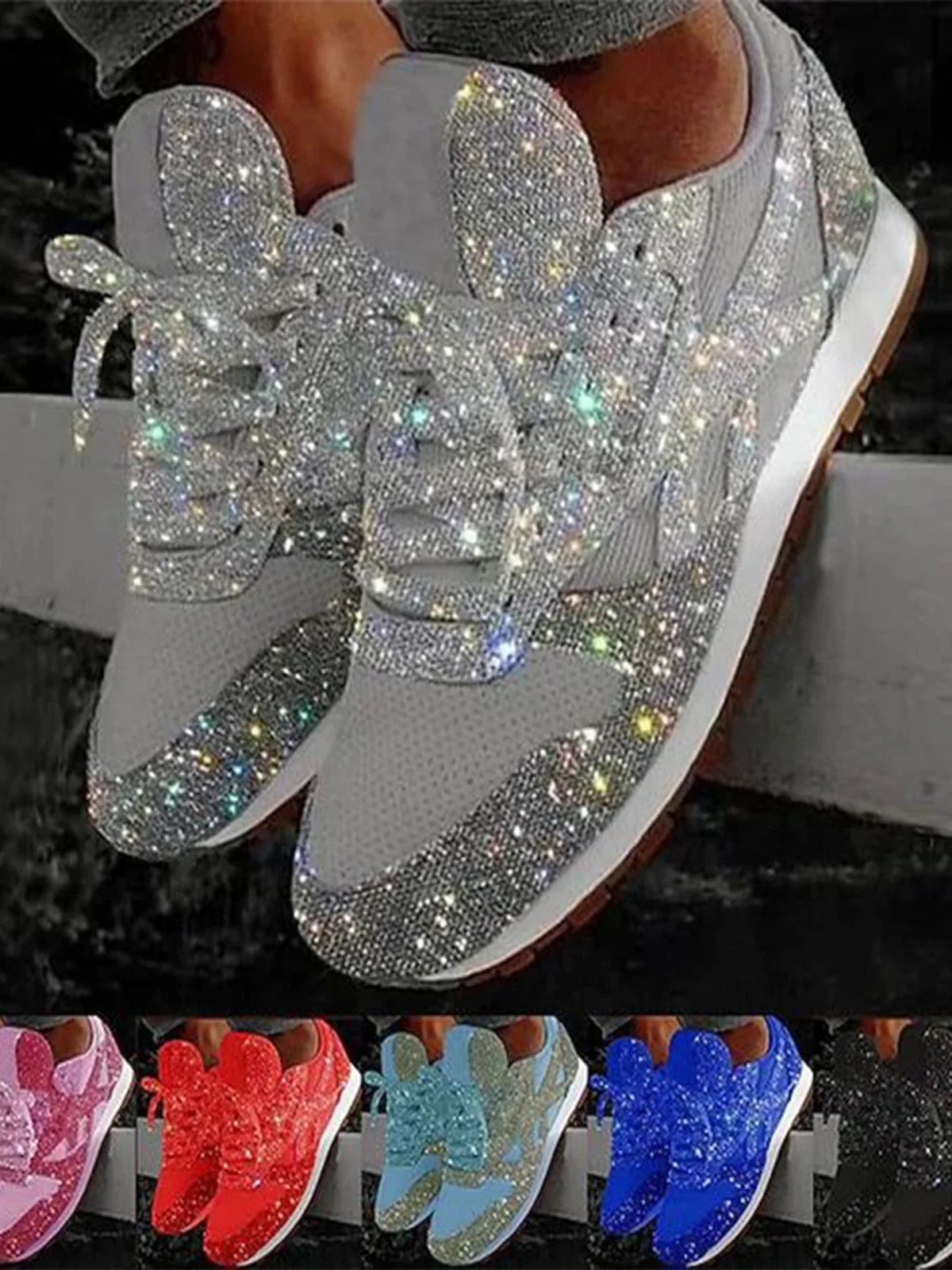 Women Muffin Rhinestone New Crystal Platform Sneakers | noracora